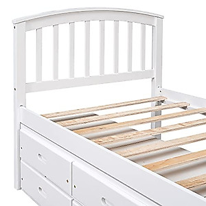 Merax Twin Size Solid Wood Platform Storage Bed with 6 Drawers, No Box Spring Needed, White