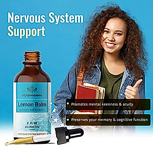 HERBAMAMA Lemon Balm Tincture - Organic Lemon Balm Herb Drops - Melissa Officinalis Liquid Extract - Vegan, Alcohol-Free - 2 fl oz