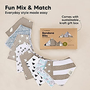 8-Pack Organic Baby Bandana Drool Bibs – Stylish Unisex Bandana Bibs - Super Absorbent Bandana Drool Bibs – Gentle Teething Bibs for Infants - Organic Cotton Baby Bib (Grayscape)