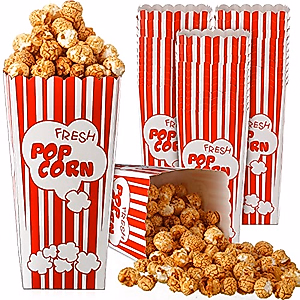 Fuutreo 120 Pack Movie Night Popcorn Box Paper Popcorn Bucket Bowl Bulk 46 oz Red and White Popcorn Bag Snack Container Holder 7.87" for Popcorn Machine Theater Carnival Circus Party Decor Supplies
