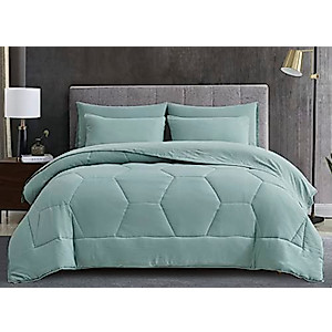 Chezmoi Collection Piper Twin Bed in a Bag 5-Pieces Honeycomb Geometric Hexagon Quilted Soft Washed Double Brushed Microfiber Comforter with Sheets Lightweight All Season Bedding Set (Twin, Aqua)