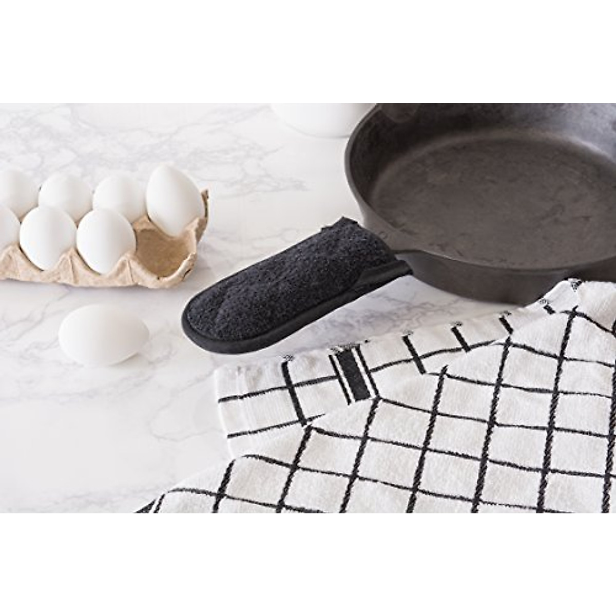 DII Basic Terry Collection Quilted 100% Cotton, Pan Handle, Black, 3 Piece