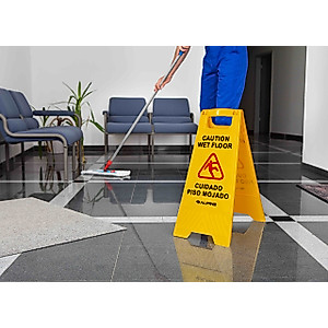 Alpine 24 Inch Caution Wet Floor Sign, High Visibility Yellow Caution Slippery When Wet Sign - Bilingual Safety Warning Sign to Easily Avoid Slippery Accidents in Businesses & High Traffic Areas