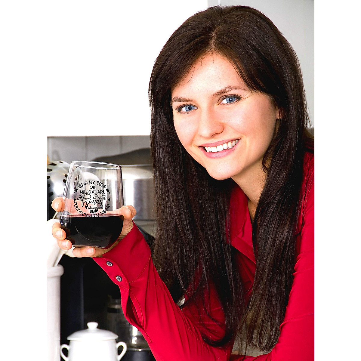 Vivid Ventures Best Friend Wine Glass With Friendship Saying Side By Side Or Miles Apart Best Friend For Women, Sister, Mom, Grandma, Nana, Her