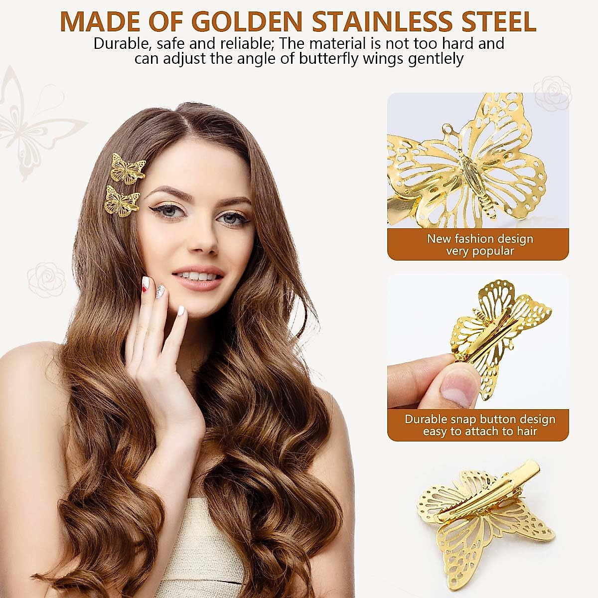 OBTANIM Butterfly Hair Clips, 12 Pcs Cute Metal Butterfly Hair Claw Pins Barrettes Accessories for Girls and Women (Gold)