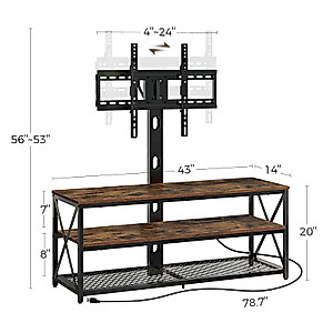 Seventable TV Stand with Mount and Power Outlet 43", Swivel TV Stand Mount for 32/45/55/60/65/70 inch TVs, Height Adjustable TV Entertainment Center with Cable Management, Rustic Brown