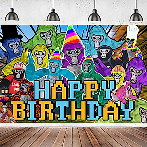 5x3FT Gorilla Game Happy Birthday Banner, Gorilla Game Birthday Decorations for Children Happy Birthday Banner Gorilla Game Party Supplies Photography Background Decorations