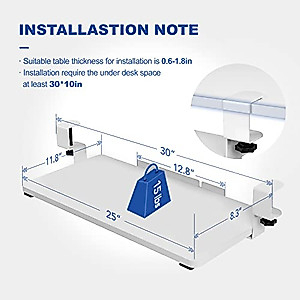 FlexiSpot Keyboard Tray Under Desk with C Clamp Mount 25 (30 Including Clamps) x 12in Adjustable Mouse Computer Keyboard Platform(White)