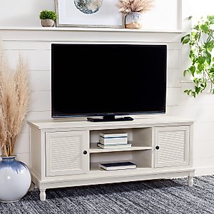 SAFAVIEH Home Collection Ryder Distressed White 2-Door 1-Shelf Entertainment Media Stand up to 55" Flatscreen TV