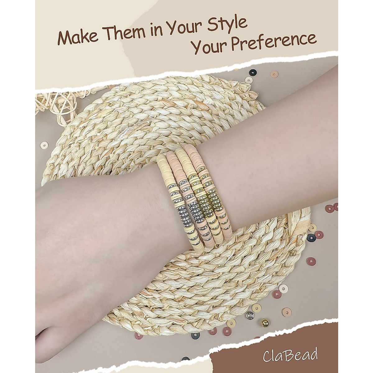 ClaBead Bracelet Making Kit 3200Pcs, Clay Beads Bracelet Kit with Gold Beads and Sliver Beads, Swift Friendship Beads Bracelet Kit for Bracelets Making (Earth Tone)