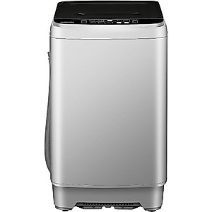 Geekman Full Automatic Washing Machine, 15.6 lbs Top Load Portable Washer with Drain Pump, LED Display with 10 Programs & 8 Water Levels Selections, Ideal for Apartment, Dorm, RV, Camping, Dark Grey