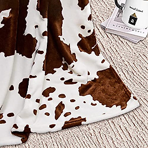 WISH TREE Cow Print Blanket Soft Fleece Throw Blankets with Brown Cow Print for Adults Bed, Couch, Sofa (Twin Size 60 * 80 Inches)