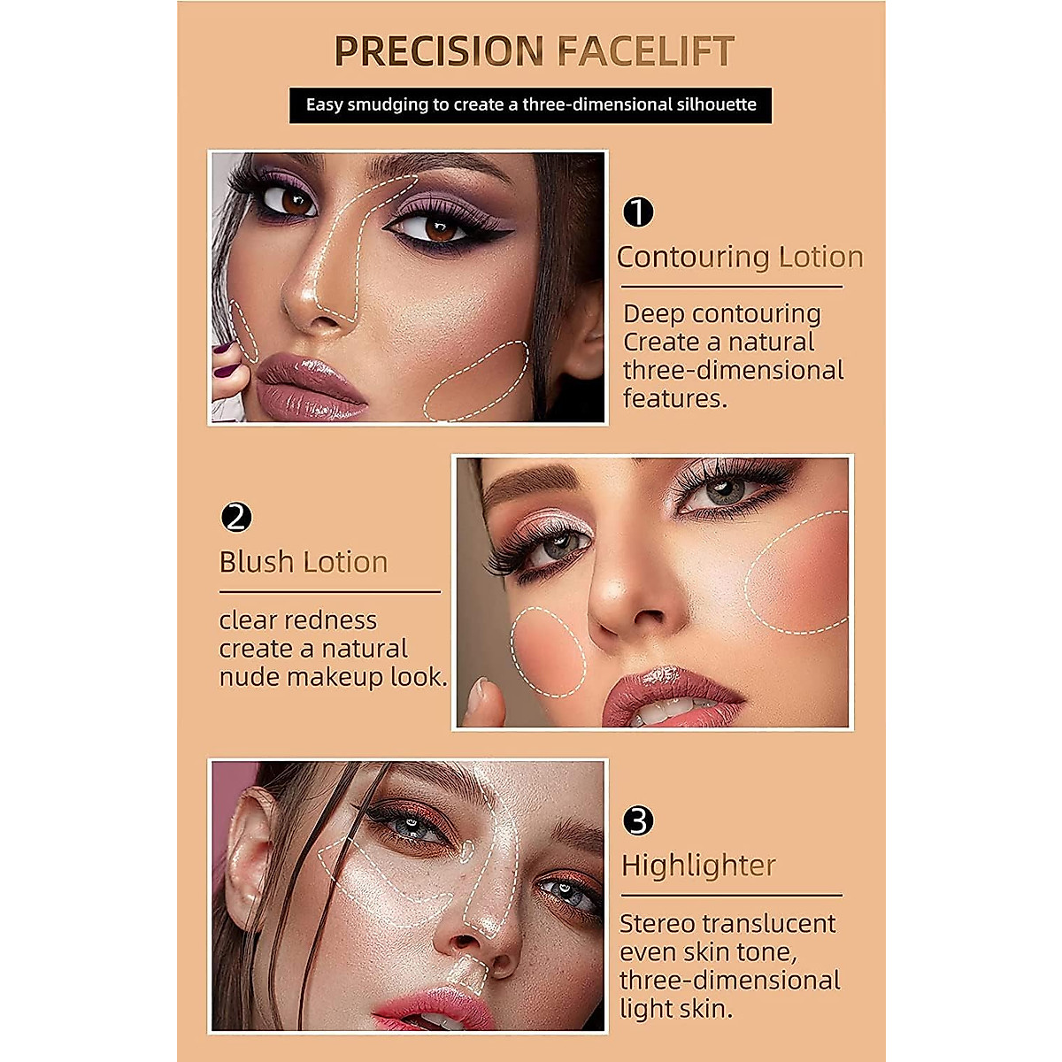 3 Pcs Liquid Contour Beauty Wand Set, Contour & Blush & Highlighter Stick with Cushion Applicator， Attached Easy to Blend, Long Lasting & Smooth Natural Matte Finish (01#02#04)