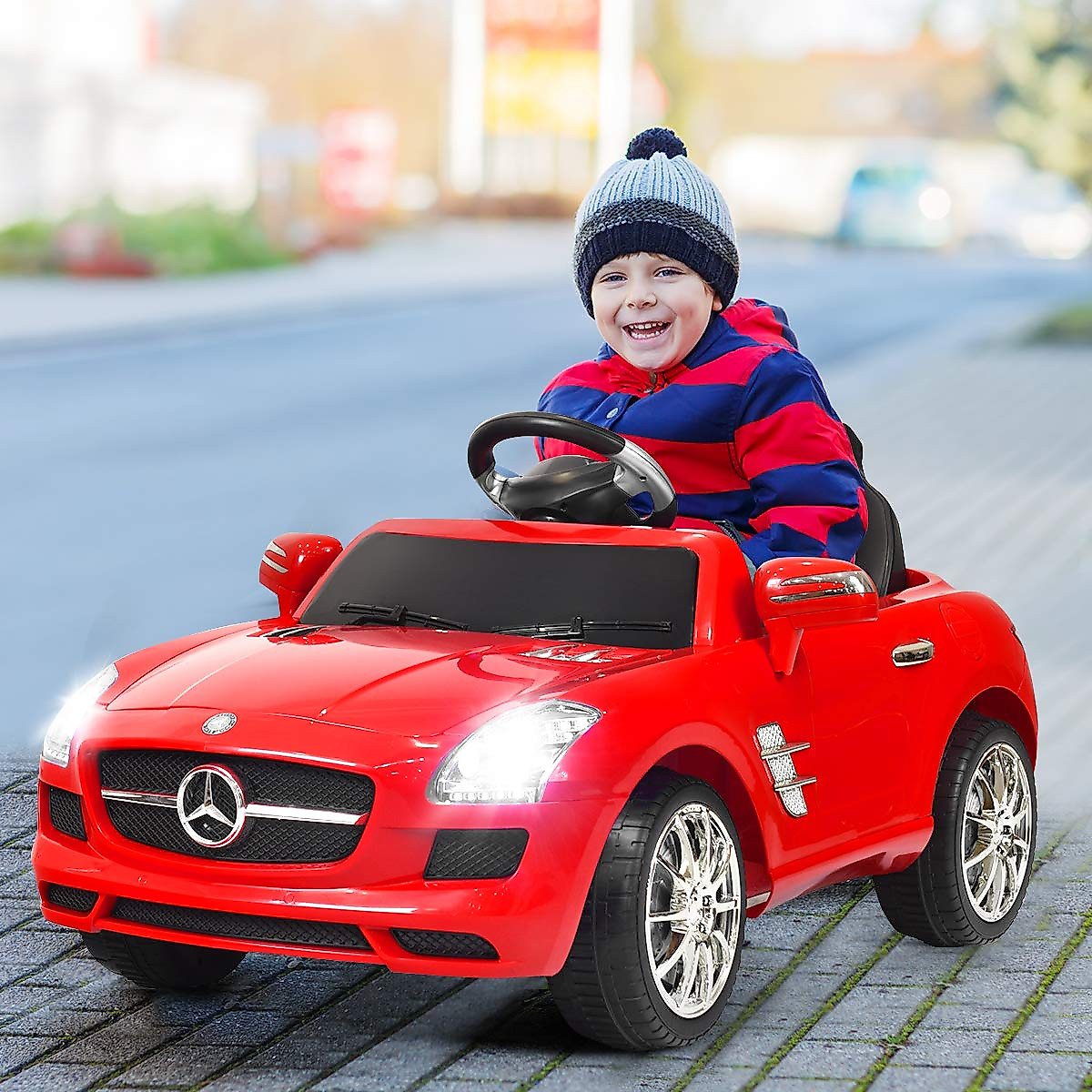 Costzon Ride On Car, Licensed Mercedes Benz SLS Battery Powered Electric Car for Kids w/Parental Remote Control, Lights, Music, MP3, Safety Belt, 4 Wheeler Cars to Drive for Boys Girls Gift (Red)