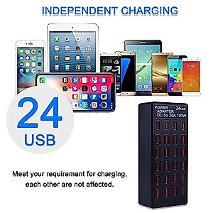 24-Port 100 watt (20 A) USB Charging Station, Home Desktop USB Fast Charger, Multiple USB Desktop Chargers, Suitable for Hotels, Shops, Schools, Shopping malls and Travel