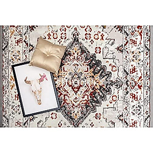 Furnish my Place Distressed Rug - 5 ft. x 8 ft, Light Grey, Indoor Rug with Bordered Design, Jute Backing