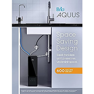 Brio AQUUS TROE600COL Reverse Osmosis Water Filtration System, 4-Stage Tankless RO Water Filter System for Under Sink, 600 GPD, 1.5:1 Pure to Drain, Reduces TDS, Smart Faucet, USA Support, Black