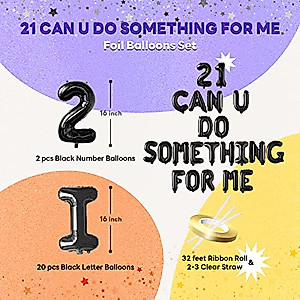 Generic 21st Birthday Balloon Banner, Black Color Scheme, Includes 1 Golden Ribbon and 2-3 Plastic Straws