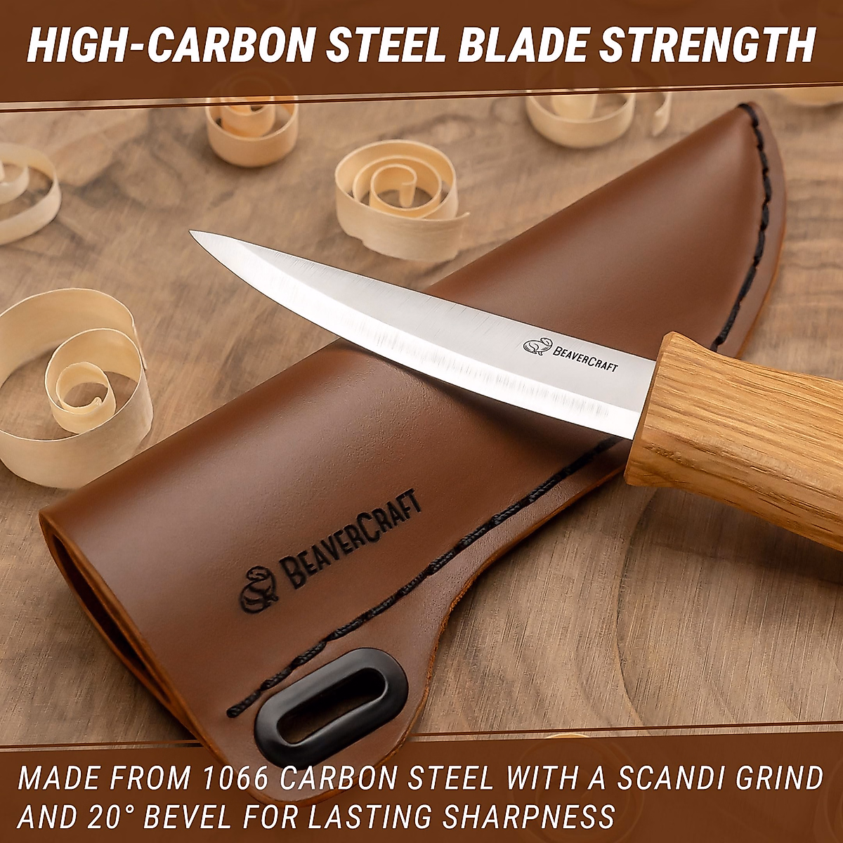 BeaverCraft Sloyd Knife C4s 3.14" Wood Carving Sloyd Knife with Leather Sheath for Whittling and Roughing for Beginners and Profi Durable High Carbon Steel - Spoon Carving Tools Thin Wood Working