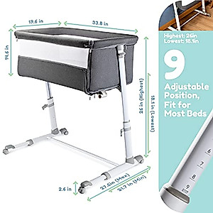 Baby Bedside Bassinet with Wheels | Bed on Bed C-Shaped Bedside Crib| Adjustable Portable Bassinet for Baby Infant Newborn Boys Girls 0 1 2 3 4 5 6 Months