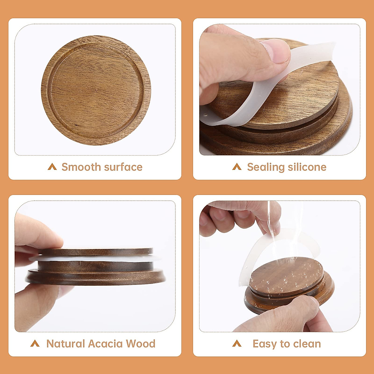 12 Pack Wide Mouth Mason Jar Lids, Reusable Canning Lids with Wooden and Silicone Seals - Perfect for Canning and Preserving in Mason Jars, Brown (12PCS Wide Lids)
