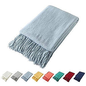 Homiest Decorative Knitted Throw Blanket with Fringe Soft & Cozy Tassel Blanket for Couch Sofa Bed (Light Blue,50x60)