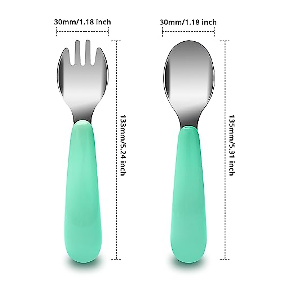 Jenbode Baby Fork and Spoon Set with Carry Case Baby Training Utensils Self Feeding Toddler Silverware Silicone and Stainless Steel Kids and Toddler Utensil Set