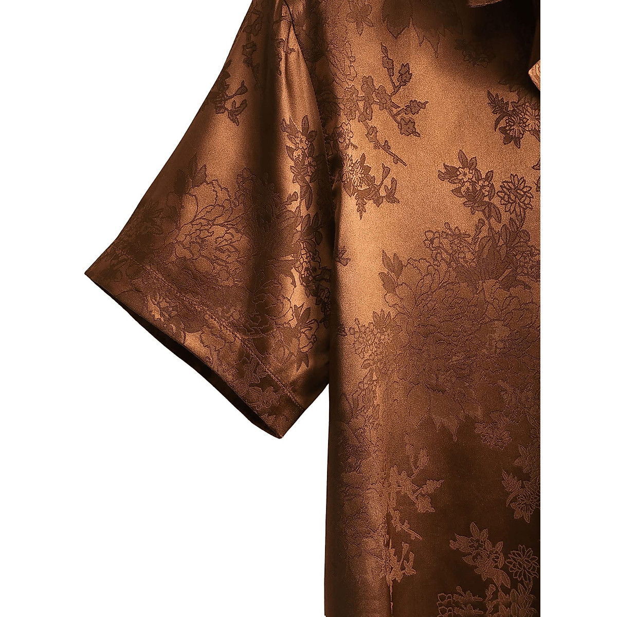 Floerns Men's Floral Jacquard Short Sleeve Button Front Satin Shirt Blouse Top Brown XL