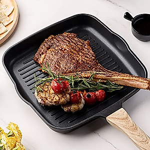 Sakuchi 11 Inch Grill Pan for Stove Tops Induction Compatible，Nonstick Square Griddle Pan for Grilling, Frying, Sauteing