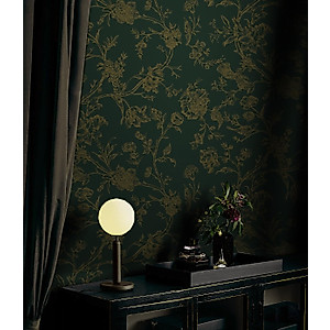 Safiyya 118"x17.3" Peel and Stick Wallpaper Gold and Dark Green Contact Paper Floral Birds Wallpaper Boho Wallpaper Removable Wallpaper Floral Wallpaper for Bedroom