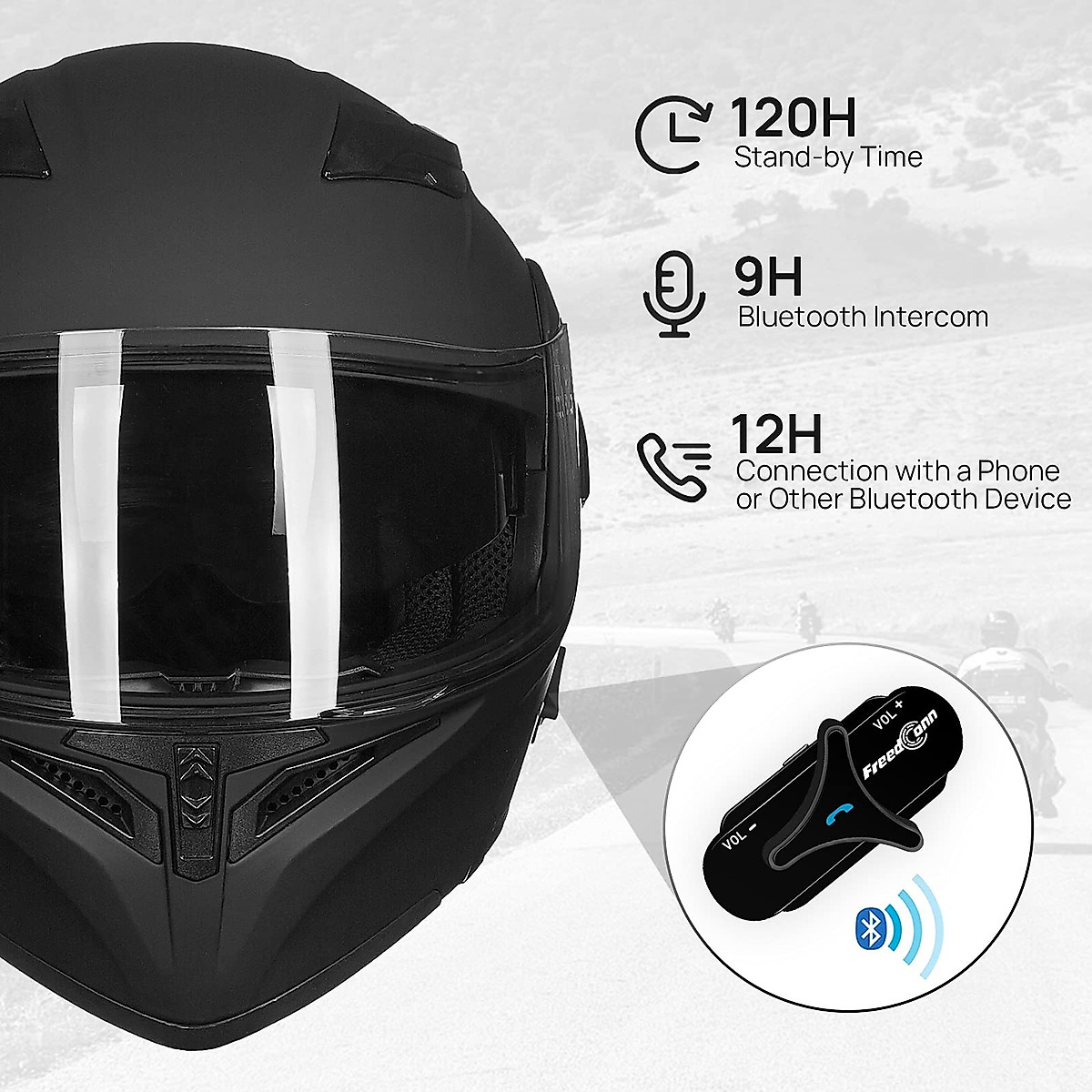 ILM Bluetooth Motorcycle Helmet Modular Flip up Full Face Dual Visor 6 Riders Group Intercom Mp3 FM Radio DOT Model 902BT PRO(Matte Black, Large)