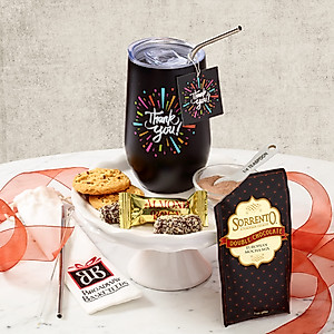 Broadway Basketeers Thank You Gift Mug with Chocolate and Sweets. Large 16oz. Insulated Gift Mug Includes 3 Piece Set of Metal Straws A Great Way to Show Your Appreciation Mom Dad & Friends