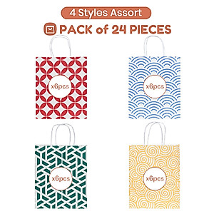 Parmedu Assorted Color Paper Bag Set: 24pcs Gift Bags with Handles in Optimal Size 8.5 * 3.9 * 10.2 Inches, Thickened Take-out Bags for Christmas, Festivals, Birthdays, Parties, Weddings etc.