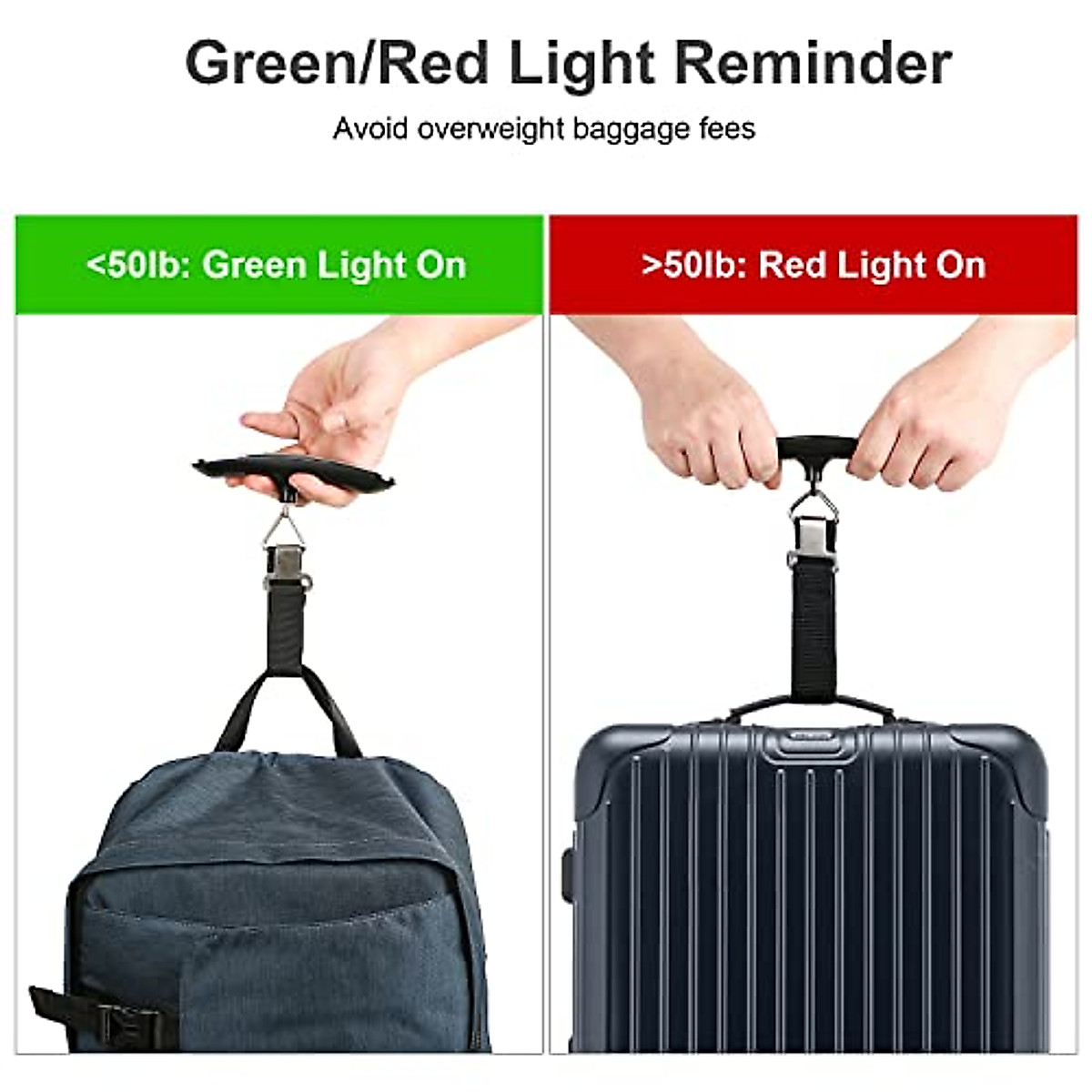 BROMECH Digital Luggage Scale, 110lbs Hanging Baggage Scale, Portable Suitcase Weighing Scale Stainless Steel, Travel Luggage Weight Scale with Hook, Strong Straps for Travelers, Battery Incl., Silver