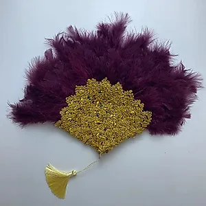 Msbfea Big Size Design African Orange Feather Fan Ladies Wedding Feather Fan for Bride Double Side Feather Nigerian Flower - 35cmx45cm Color 916