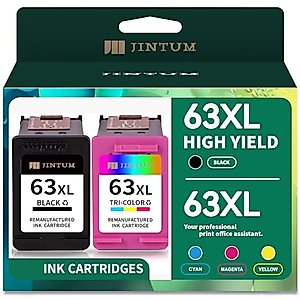 JINTUM 63XL Ink Cartridge Remanufactured for HP Ink 63 63XL Black and Color Ink Cartridge for HP Officejet 3830 4650 5255 5258 5200 4652 4655 Envy 4520 4512 DeskJet 2130, 63XL Ink Cartridge Combo Pack