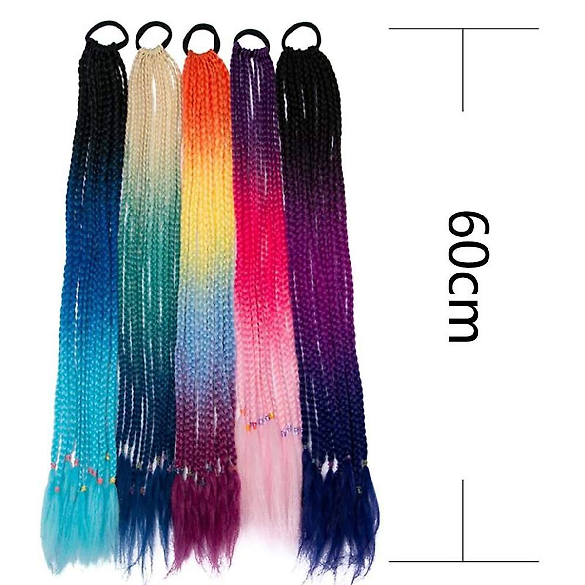 Large Hair Band Colorful Gradient Braided Ponytail Extention Hairstyle Hair Rope Accessories for Girls Wigs & Accessories 60 CM(27)