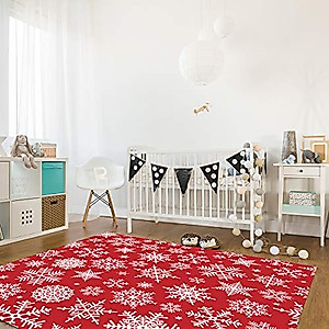 Indoor Area Rug - Welcome Mat Living Room Area Rugs Washable Non-Slip Floor Carpet for Bedroom Farmhouse Dorm (Christmas Winter Snowflake, 5'x8')