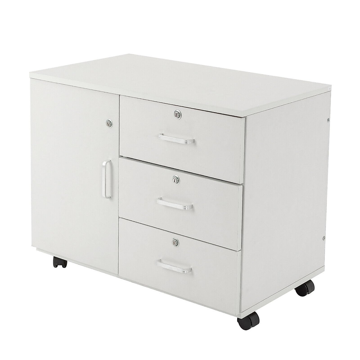 NATICRISI Mobile File Cabinet,3-Drawer Wood File Cabinet,Mobile Lateral Filing Cabinet,Printer Stand with Open Storage Shelves for Home Office,Warm White