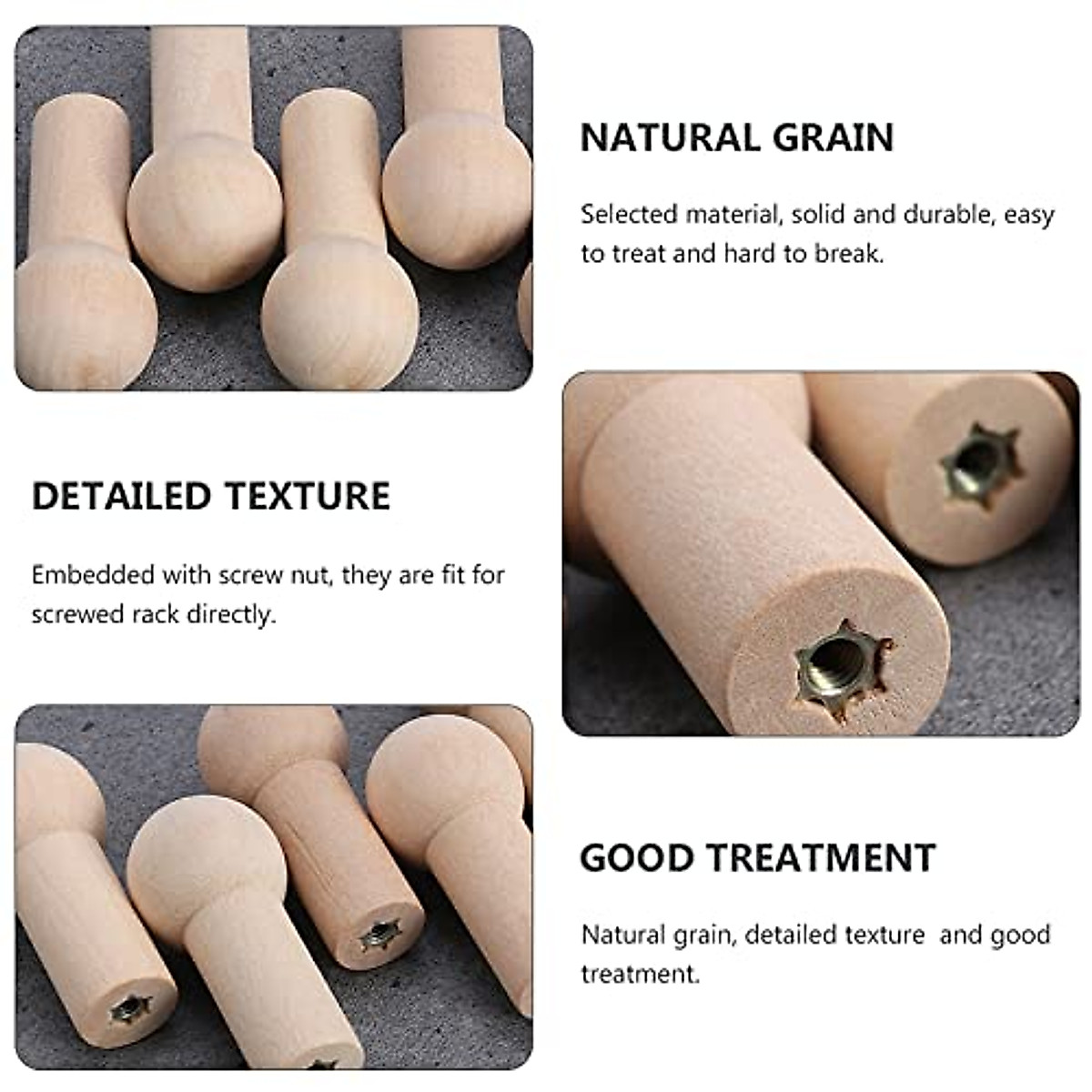 Chonovo 3M Adhesive Wall Hooks - 10 Pack No Drills Wooden Hat Hooks Storage Wall Mounted Coat Hanging Hook for Coat Towel Hat Key Robe Hooks On Door Wardrobe Closet Hooks and Screws Two Kinds of Usag