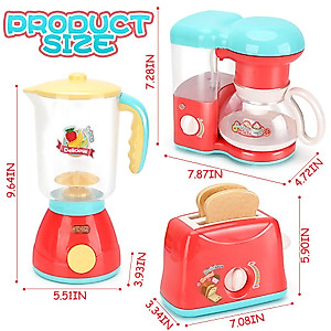 Kids Assorted Kitchen Appliance Toys, Pretend Kitchen Toy Set Includes Coffee Maker ,Blender and Toaster ,Cutting Play Food and Kitchen Utensils Accessories,Learning Gift for Toddlers Baby Girls Boys