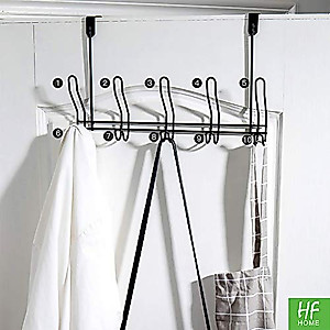 Over Door 10 Hooks Metal Storage Organizer Rack for Coats, Hoodies, Hats, Towels, Stylish Over Door Hanger for Home or Office Use, Heavy-Duty Iron Wire Black