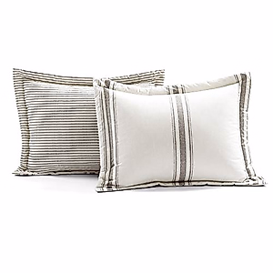 Lush Decor Farmhouse Stripe 3 Piece Reversible Comforter Bedding Set, King, Gray