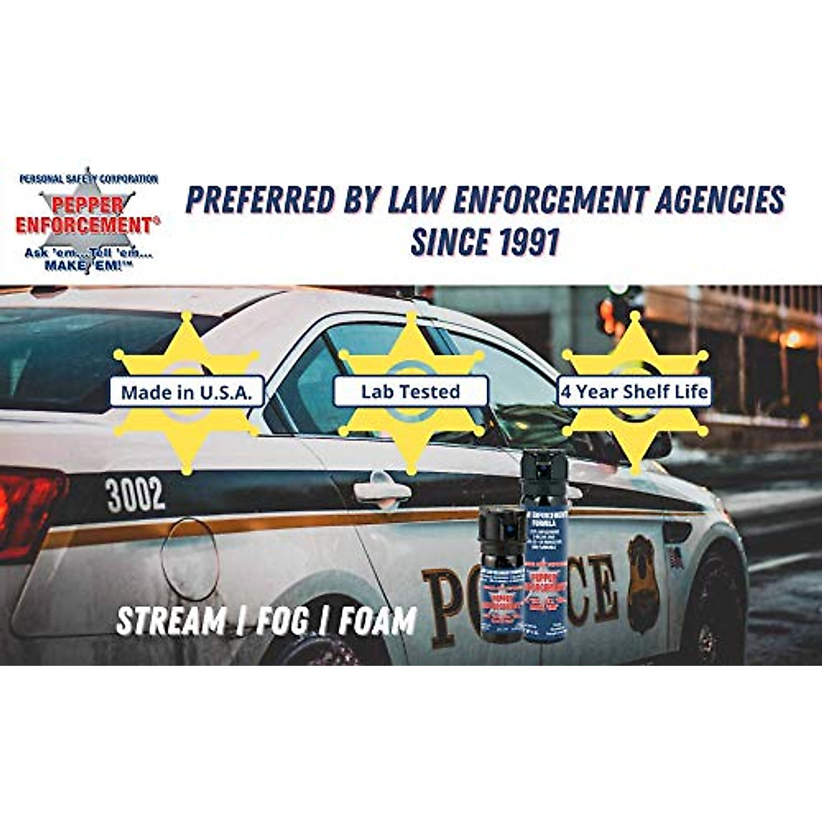 Pepper Enforcement 4-Pack PE510MF-FT Fogger Pepper Spray for Self Defense - 10% OC Maximum Strength Formula - Emergency Non Lethal Personal Protection & Safety