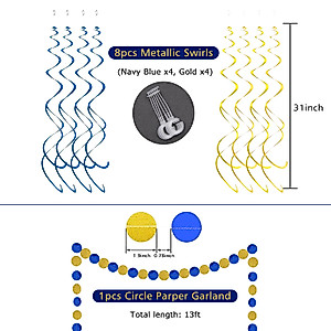 Navy Blue Birthday Decorations with Happy Birthday Banner, Paper Honeycomb Balls, Circle Garland and Hanging Swirl Decorations, Navy Blue Birthday Party Decorations, Birthday Decorations for Men