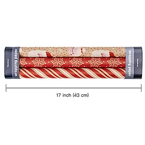 WRAPAHOLIC Kraft Christmas Wrapping Paper Roll - Mini Roll - 3 Rolls - 17 Inch X 120 Inch Per Roll - Red and White Santa Claus, Snowflake Holiday Collection with Faint Fragrance