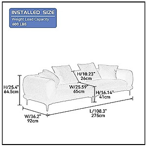 LyuHome Modern Sofa loveseat, 3 Seat Sofa Couch for Living Room, Comfy Couch, Deep Seat Sofa, mid-Century upholstered Sofa for Bedroom, Apartment 107inch (Blue)