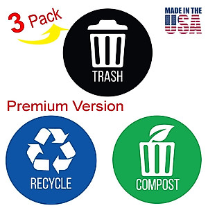 iTouchless Trash Stickers Premium Vinyl Decals for Trash Can; 3" Round Waterproof, Reusable (Set of 3); Indoor/Outdoor