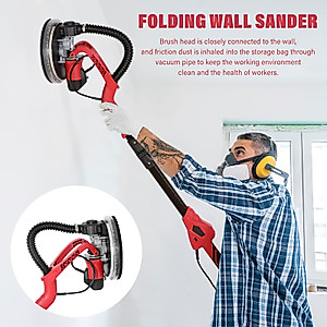 Vistreck Drywall Sander, 750W Electric Drywall Sander With Vacuum & 14Pcs Sanding Discs, 6 Variable Speeds 1000-1850RPM, Foldable has Dust Bag, LED Light, Power Disc Sanders With Carrying Bag