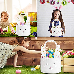 Easter Basket for Toddlers Babies, Cute Fluffy Bunny Basket with Foldable Ears, Easter Baskets Bags for Easter Egg Hunts, Plush Personalized Easter Basket Empty for Kids Girls Boys Gifts, White